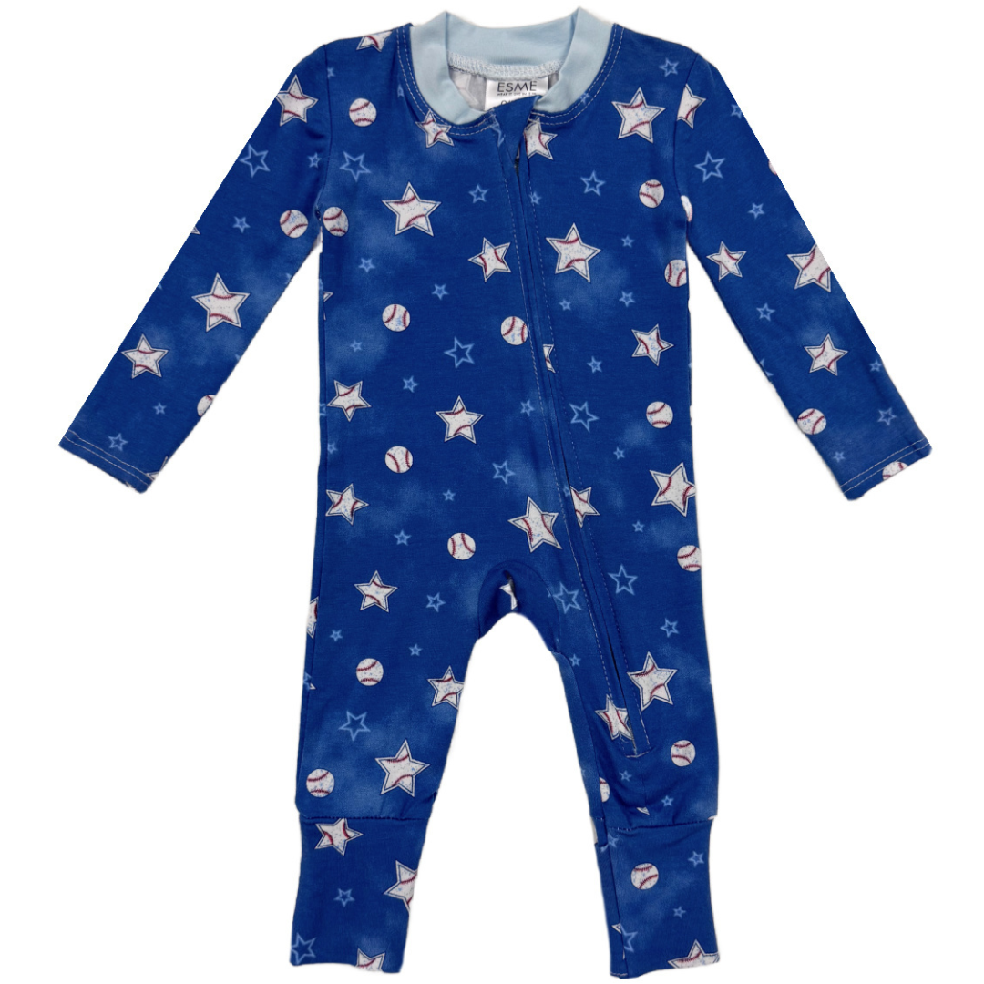 Esme Baseball Star Flip Footie in Blue | MEEMS – Meems