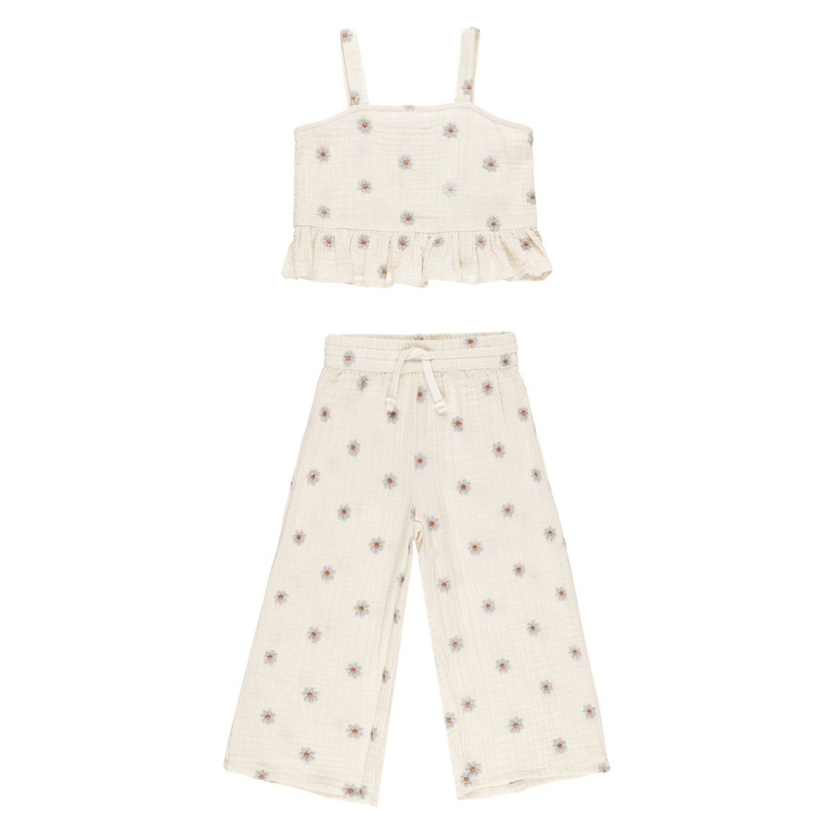 Rylee + Cru Blue Daisies Kayli Set in Beige | MEEMS – Meems