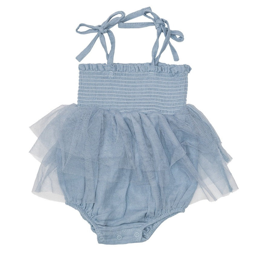 Angel Dear Solid Muslin Chambray Tutu Onesie in Blue | MEEMS – Meems